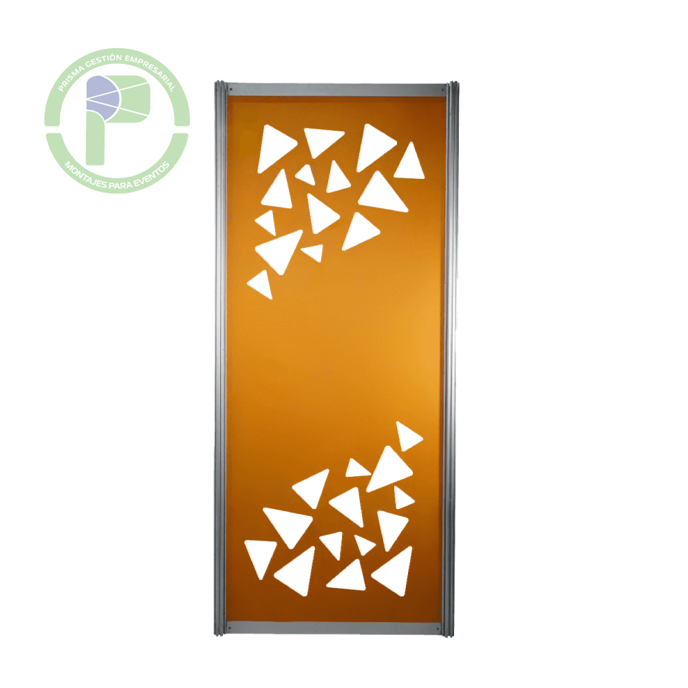 Panel troquelado triangular naraja / Prisma Montajes para Eventos