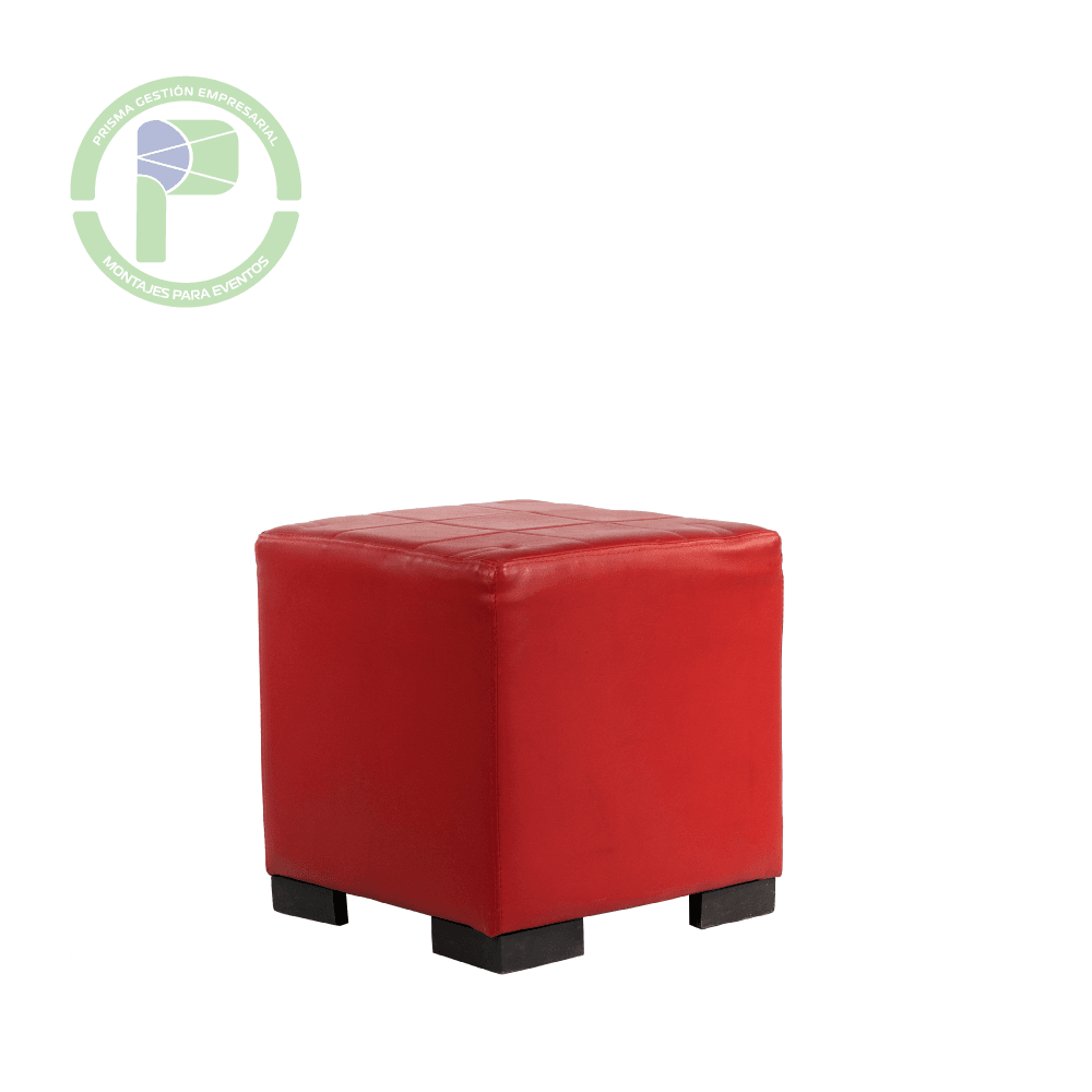 Puff cuadrado rojo cuero / Prisma Montajes para Eventos